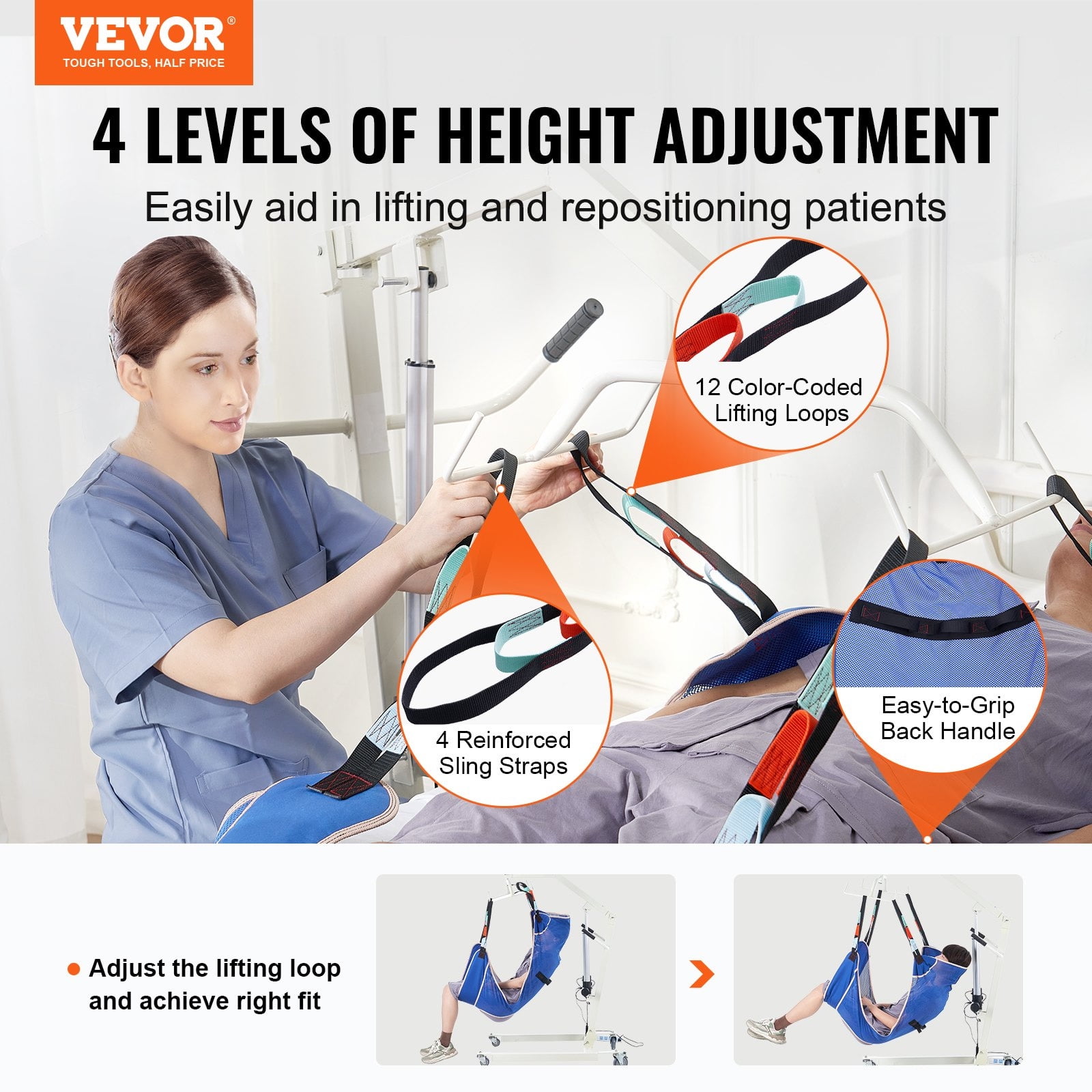 VEVOR Full Body Patient Lift Sling with Commode Opening Medical Aid ...