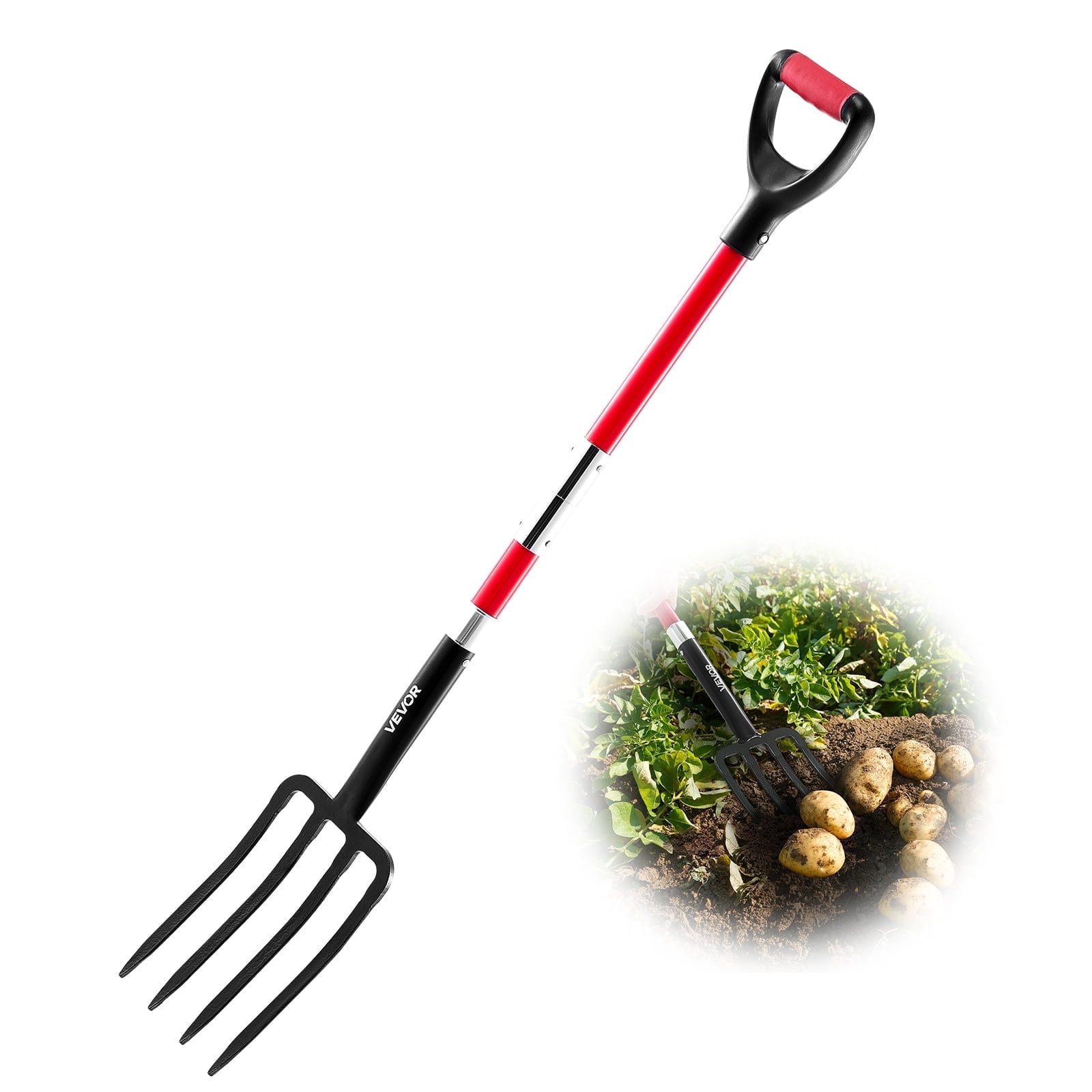 VEVOR Garden Fork, 4-Tine Gardening Pitchfork with Fiberglass Handle ...