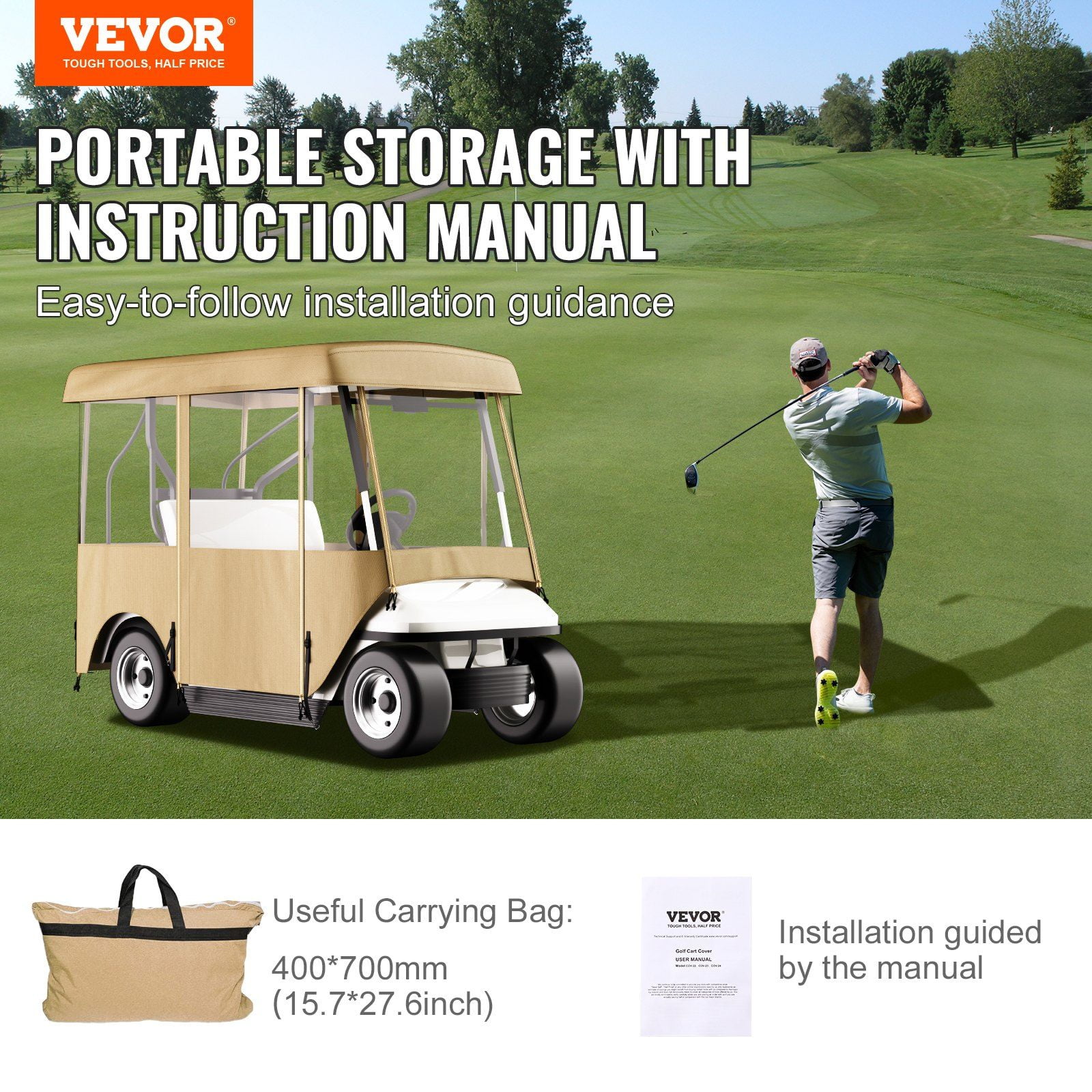VEVOR Golf Cart Enclosure, 4-Person Golf Cart Cover, 4-Sided Fairway ...