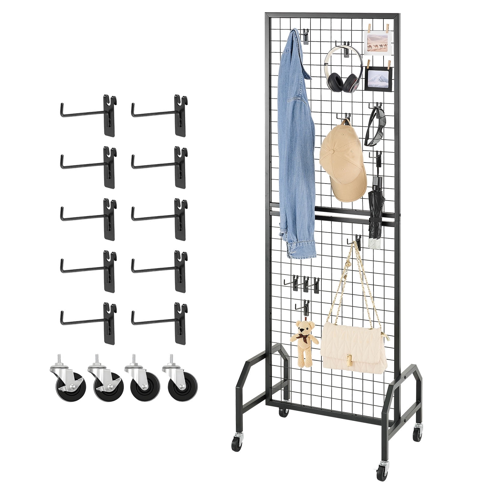 VEVOR Grid Wall Panel, 1.9 x 5.4 ft Wire Grid Panels Display Rack ...