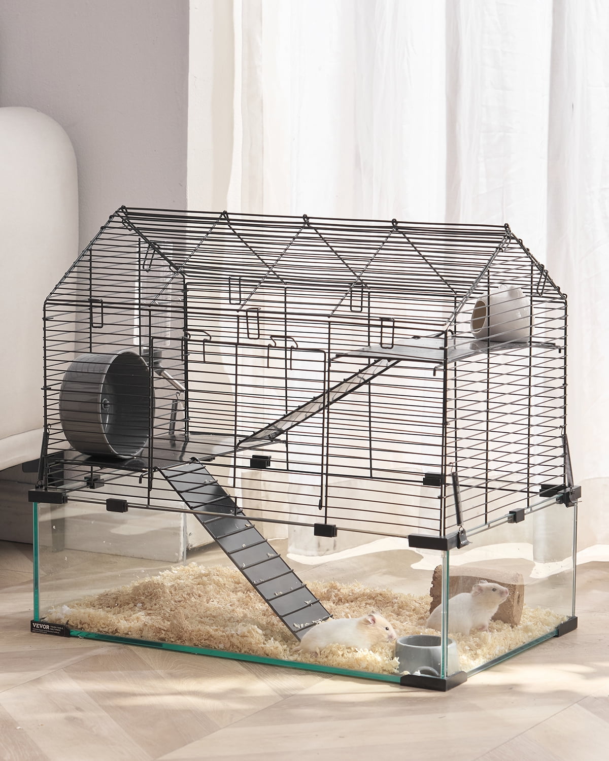 VEVOR Hamster Cage, 360° Viewing Transparent Hamster Habitats, Small Animal Cage, 22.8 x 15 x 21 ...