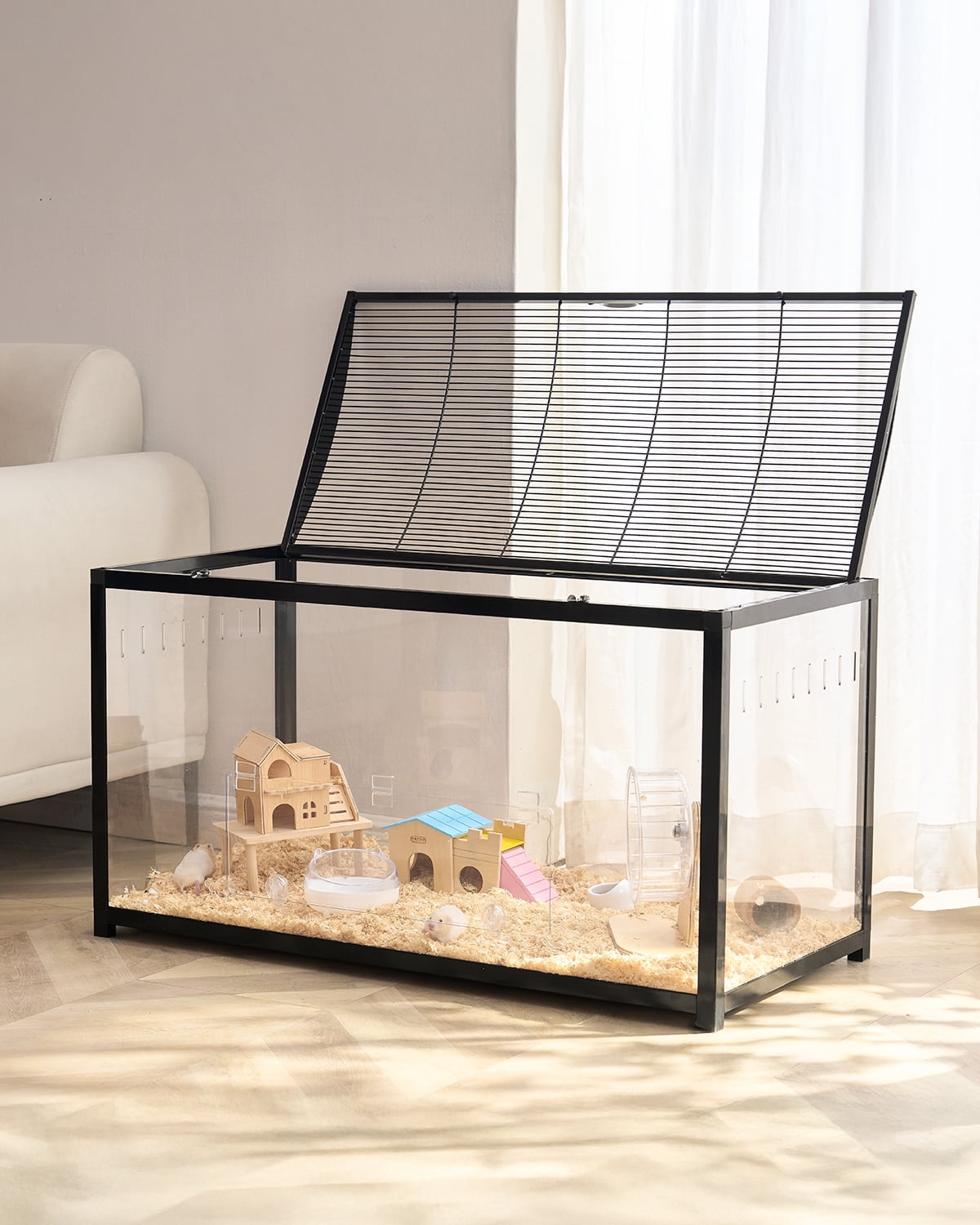 VEVOR Hamster Cage, 360° Viewing Transparent Hamster Habitats, Small Animal Cage, 37.8 x 18.5 x ...