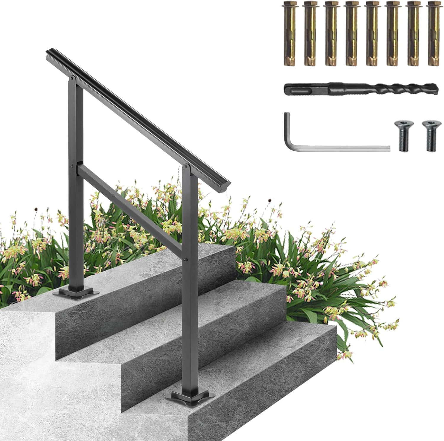 VEVOR Handrail for Outdoor Steps, 2-3 Steps Outdoor Handrail ...