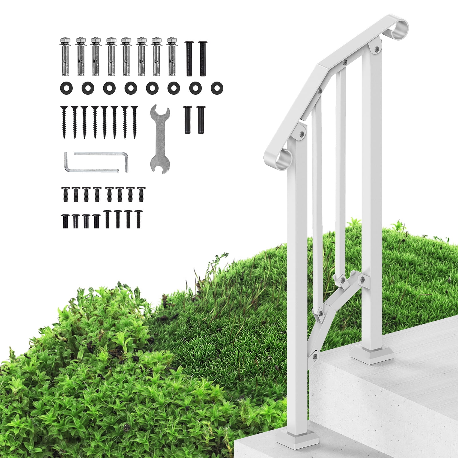 VEVOR Handrails for Outdoor Steps, 1-2 Step Stair Hand Rail Kit ...