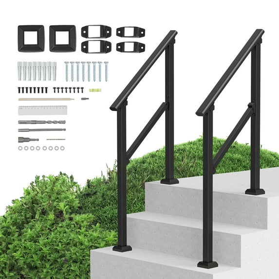 VEVOR Handrails for Outdoor Steps, 2 PCS 2-3 Step Stair Hand Rail Kit ...