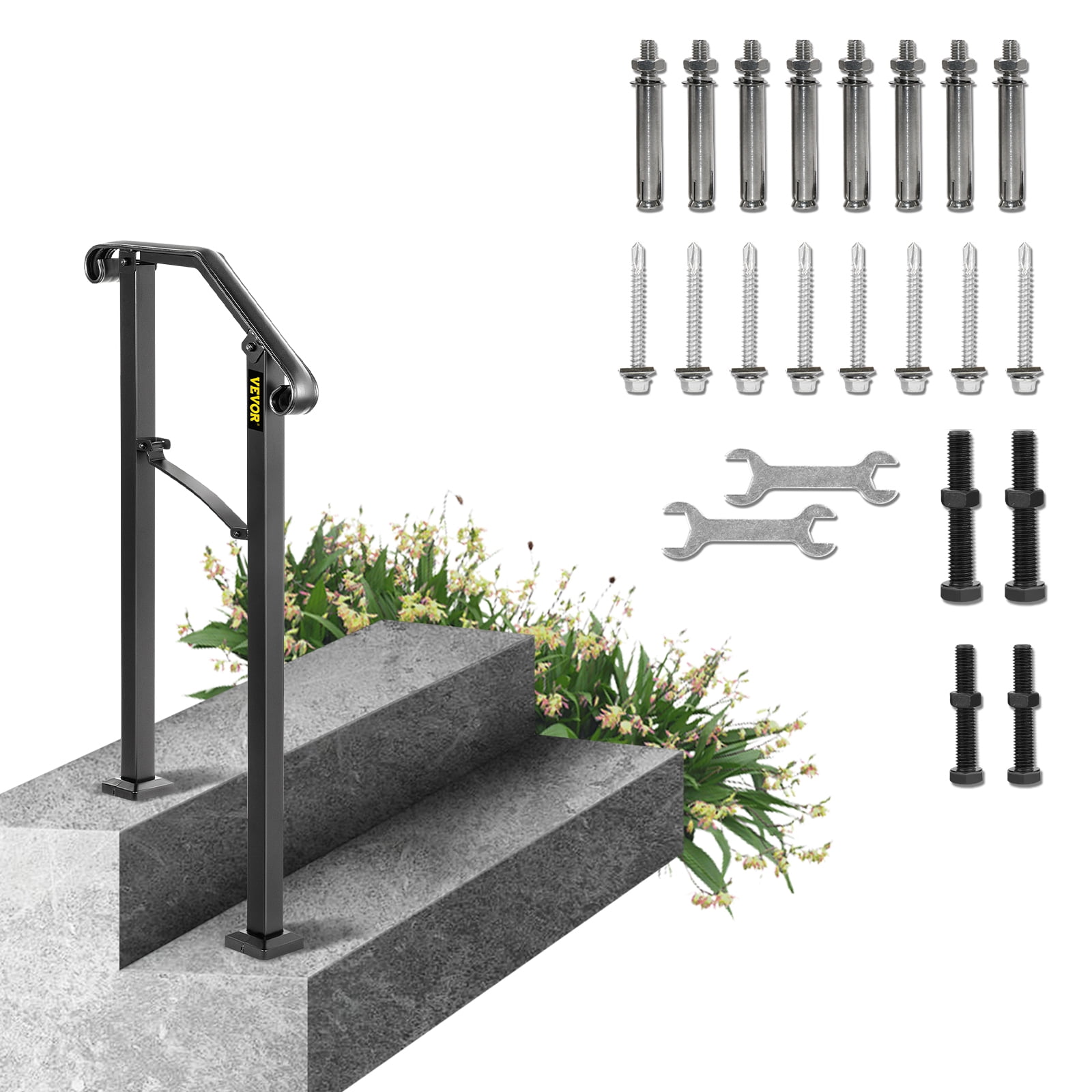 VEVOR Handrails for Outdoor Steps, Fit 1 or 2 Steps Outdoor Stair ...