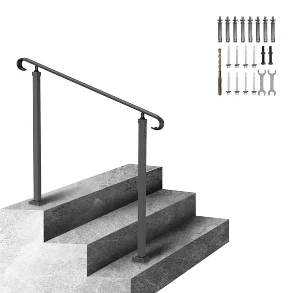 VEVOR Handrails for Outdoor Steps, Fit 1-3 Steps Wrought Iron Handrail ...