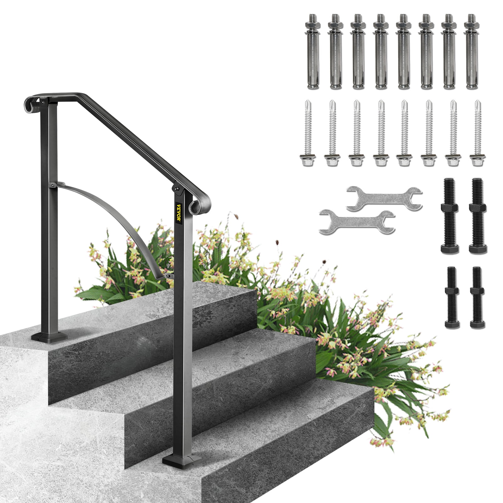 VEVOR Handrails for Outdoor Steps, Fit 2 or 3 Steps Outdoor Stair ...