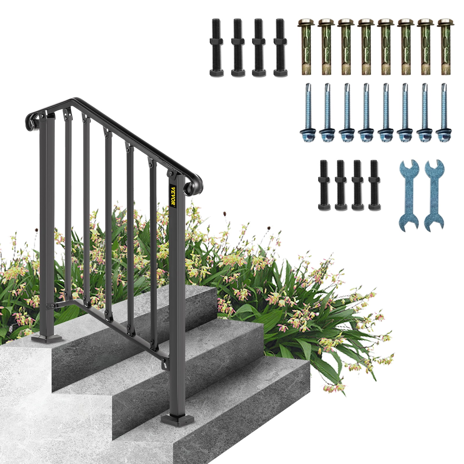 VEVOR Handrails for Outdoor Steps, Fit 2 or 3 Steps Outdoor Stair ...
