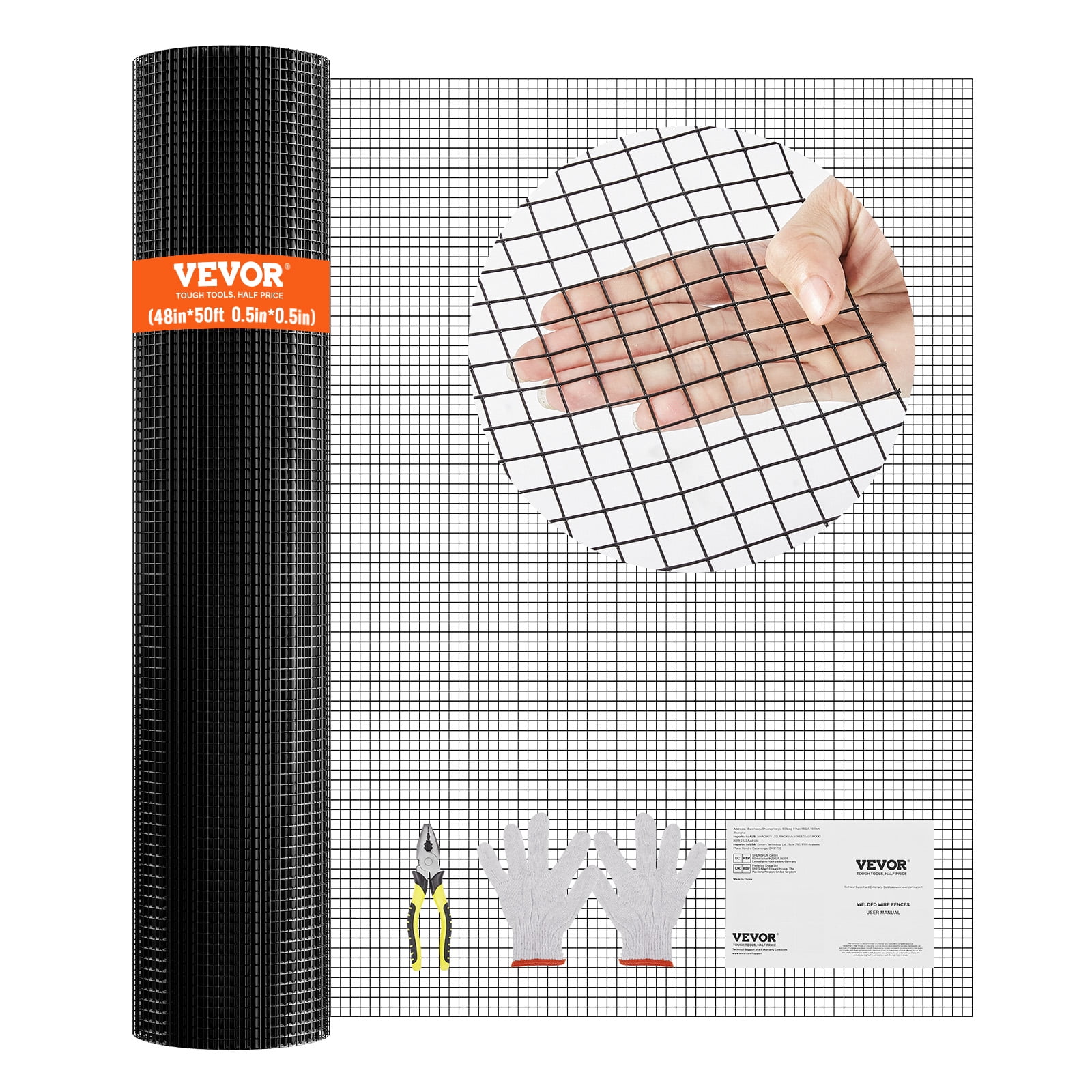 VEVOR Hardware Cloth, 48'' x 50' Galvanized Wire Mesh Roll, 19 Gauge ...