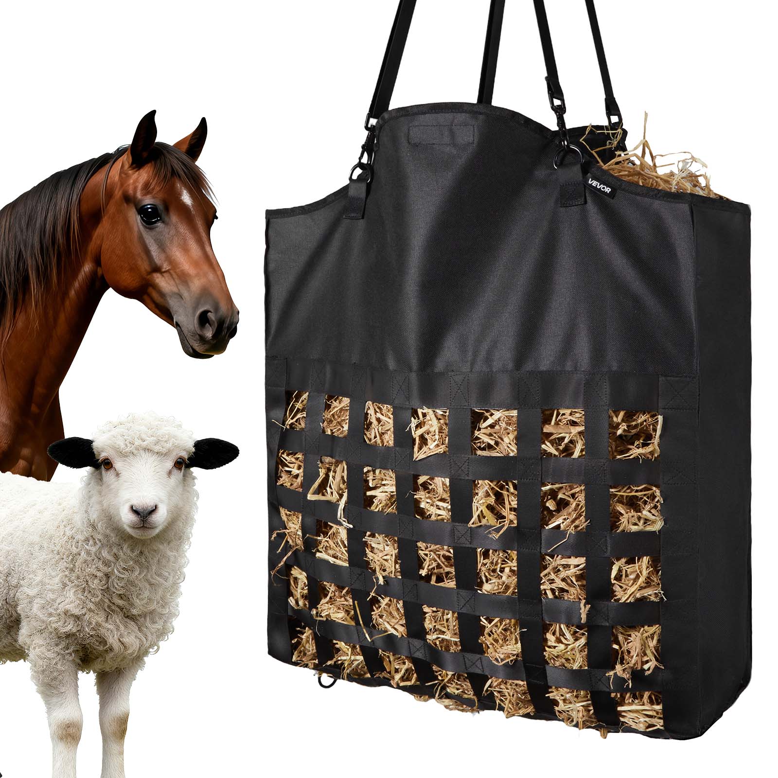 VEVOR Hay Bag for Horses, 21.65 x 7.28 x 25.2 in, 1.81 x 1.81 in Holes ...