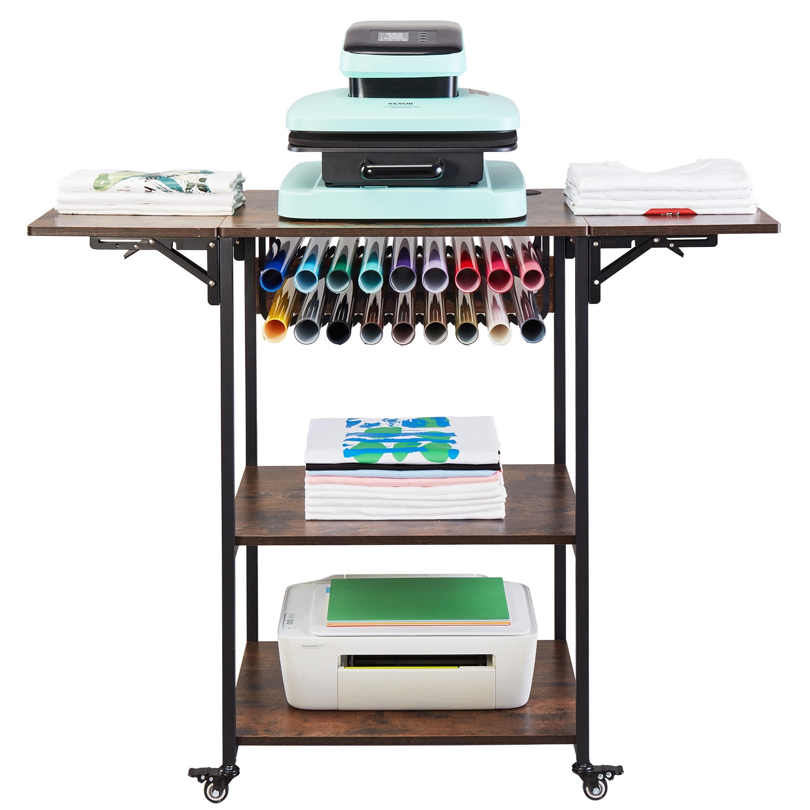 VEVOR Heat Press Table, 3 Tier Movable Heat Press Stand, Foldable Heat ...