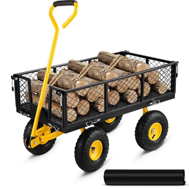 VEVOR Heavy-Duty Steel Garden Cart Lawn Utility Cart w/ Removable Sides ...