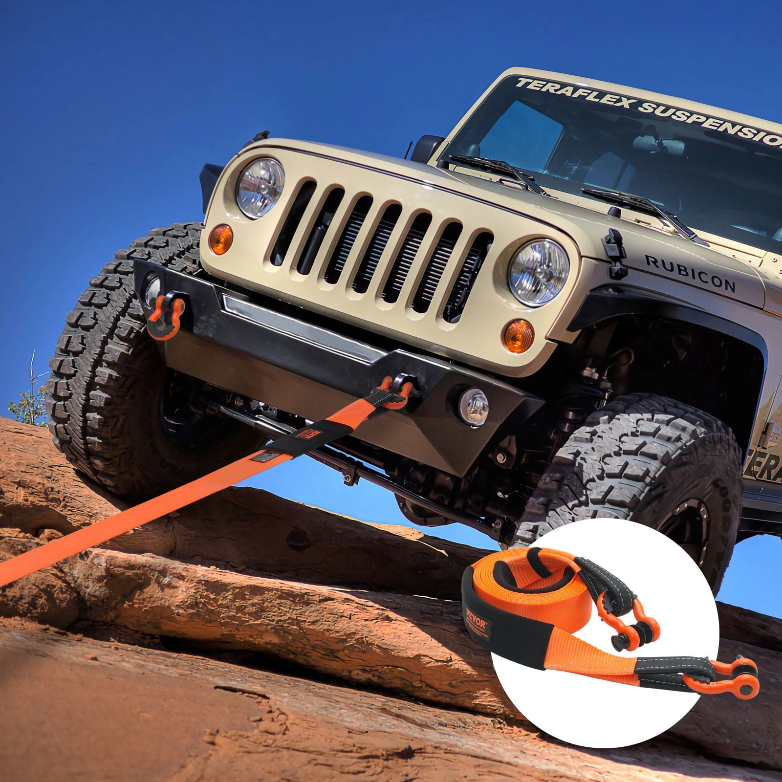 VEVOR Heavy Duty Tow Strap Recovery Kit 3" x 20 ft (MBS-36,000 lbs ...