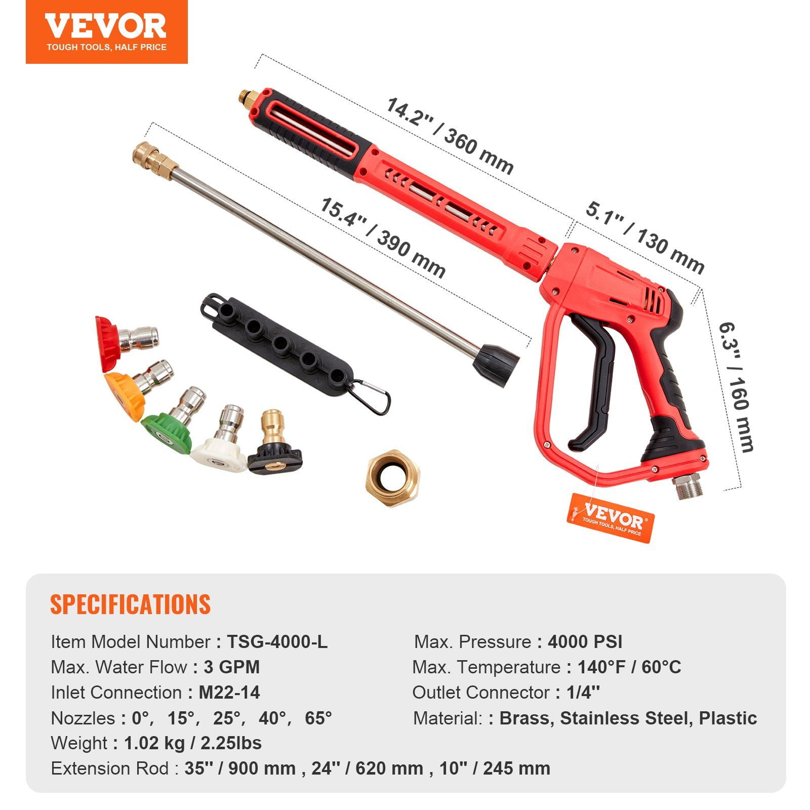 VEVOR High Pressure Washer Gun, 4000 PSI, Power Washer Spay Gun with ...
