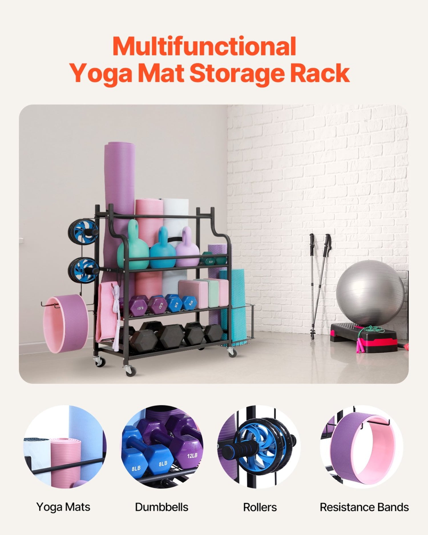 VEVOR Home Gym Workout Equipment Organizer Yoga Mat Storage Weight Rack ...