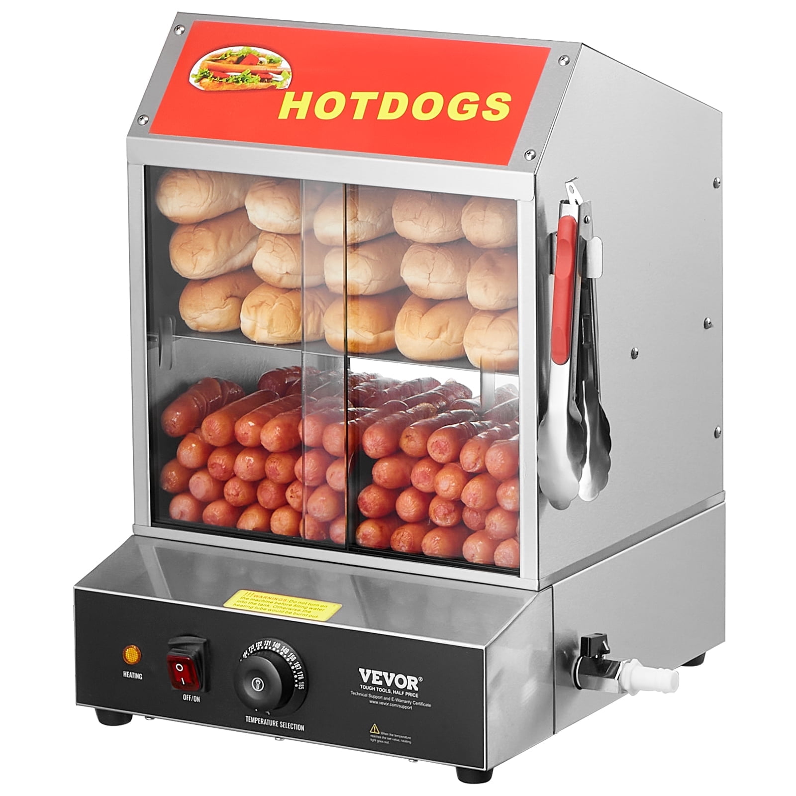 VEVOR Hot Dog Steamer, 28.5QT, 2-Tier Hot Dog Hut Steamer, 86℉~185 ...