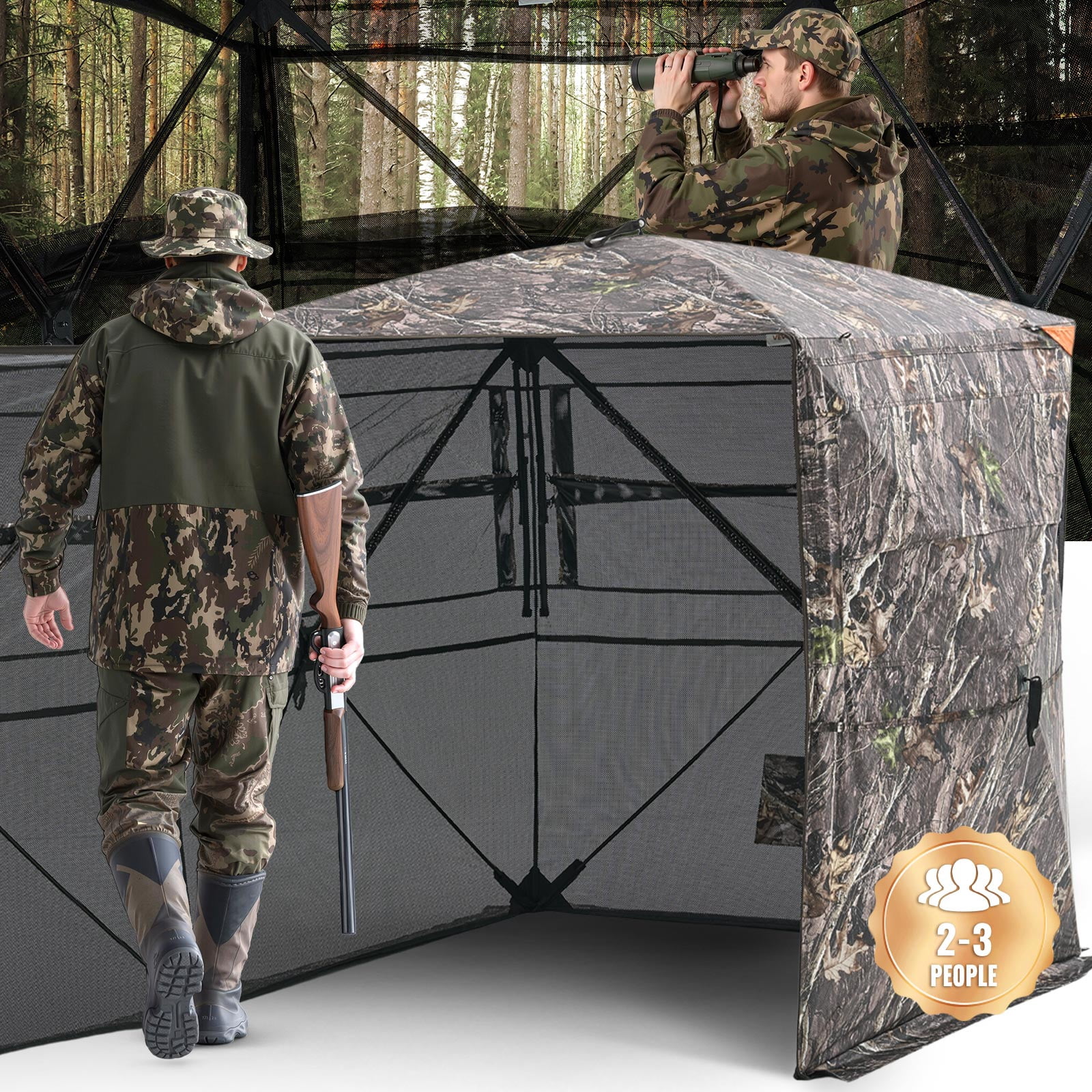VEVOR Hunting Blind, 2-3 Person See Through Ground Blinds with Carrying ...
