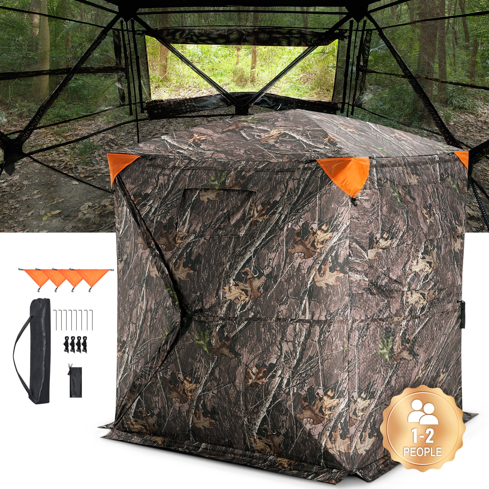 VEVOR Hunting Blind, 270° See Through Ground Blind, 1-2 Person Pop Up ...