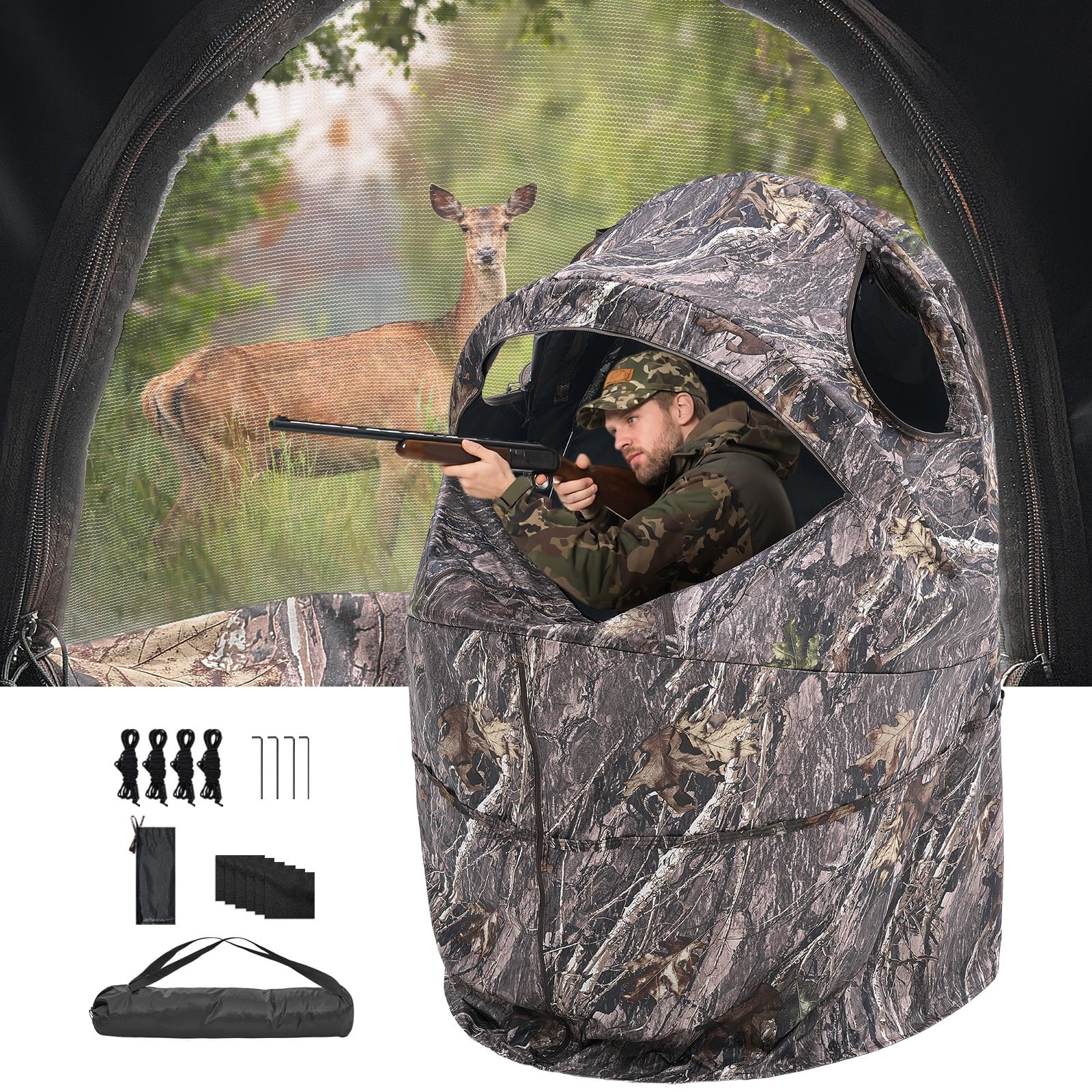 VEVOR Hunting Blind, Single Person Ground Blinds with Carrying Bag ...