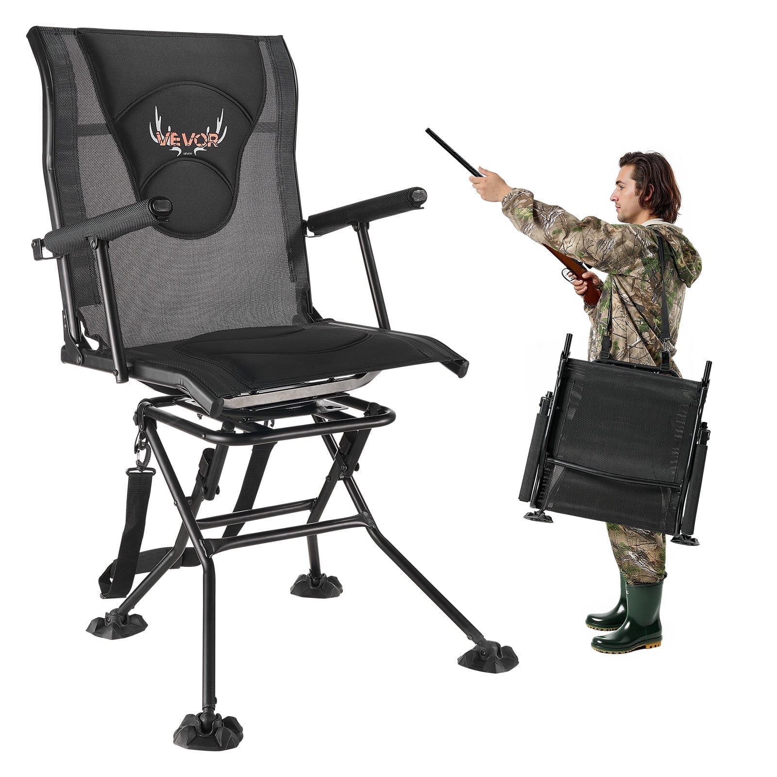 VEVOR Hunting Chair, 360° Silent Swivel, Foldable Portable Blind Chair ...