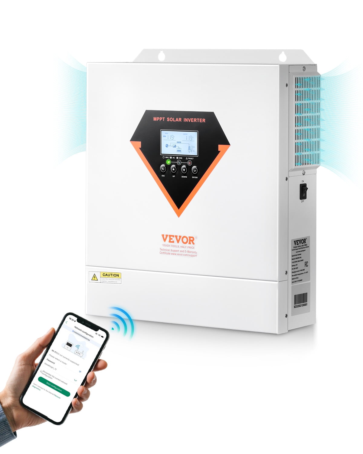 VEVOR Hybrid Solar Inverter, 3000W, All in One Pure Sine Wave Power ...