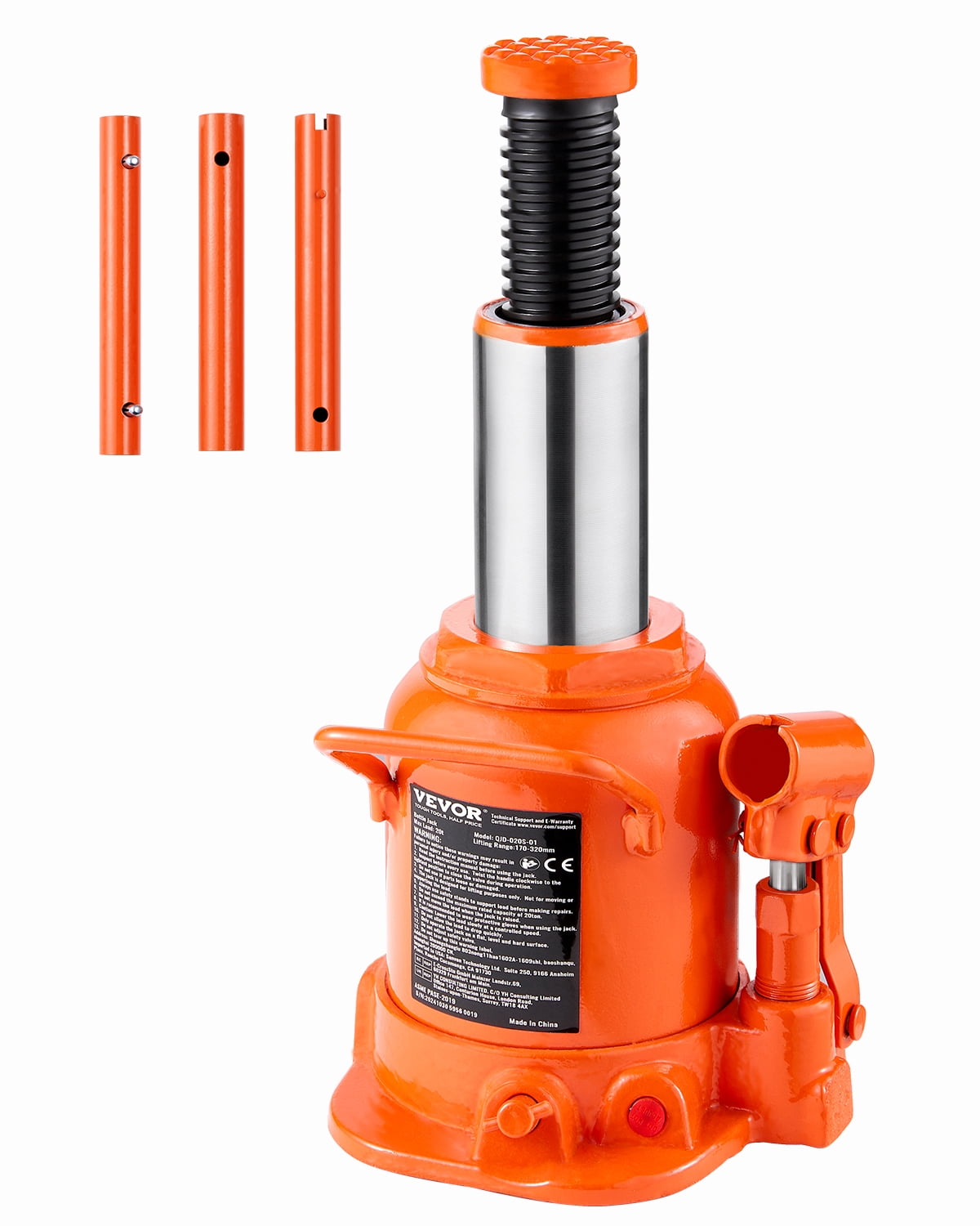 VEVOR Hydraulic Bottle Jack, 20 Ton/44092 lbs Welded Bottle Jack with 6 ...