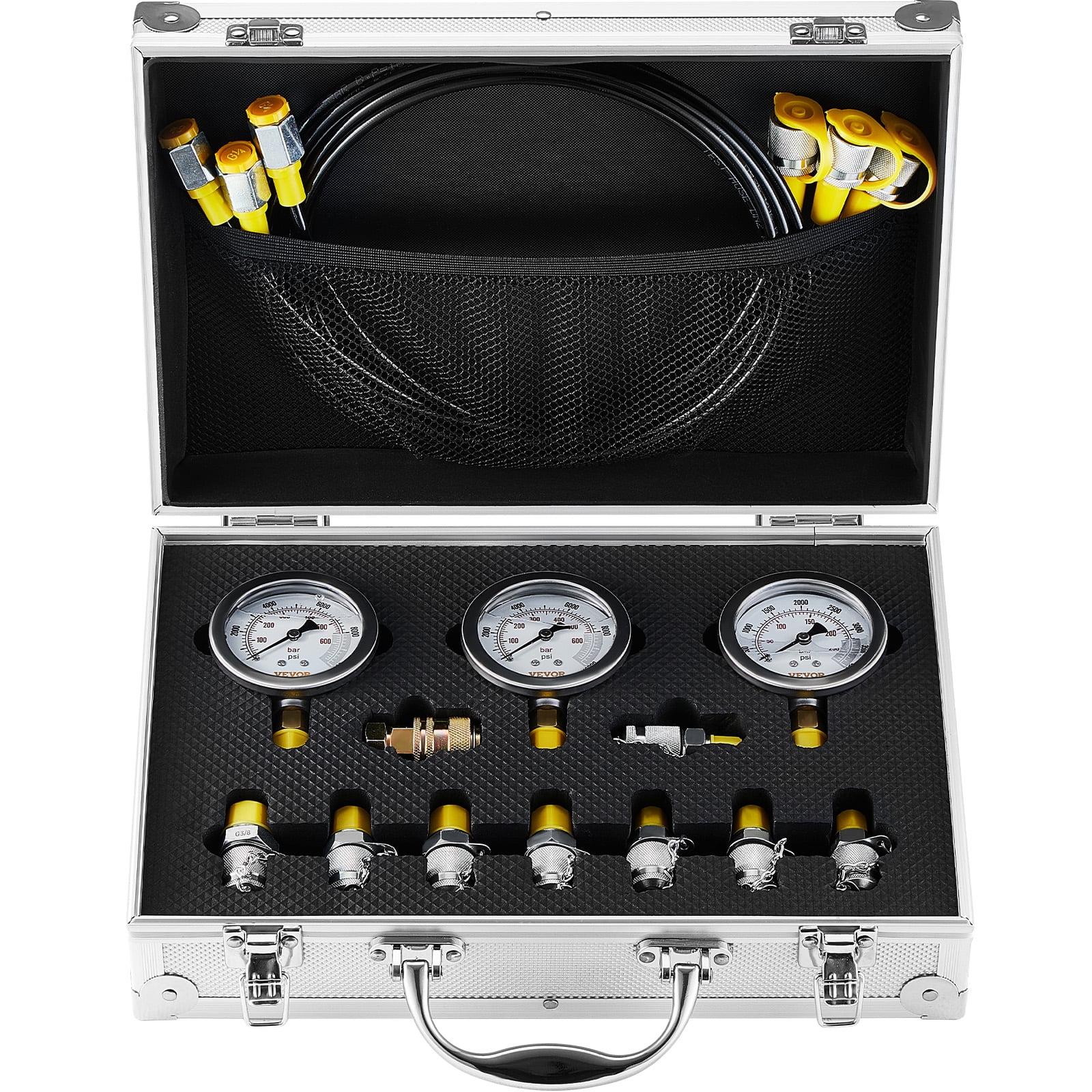VEVOR Hydraulic Pressure Test Kit, 250/400/600bar, 3 Gauges 9 Test ...
