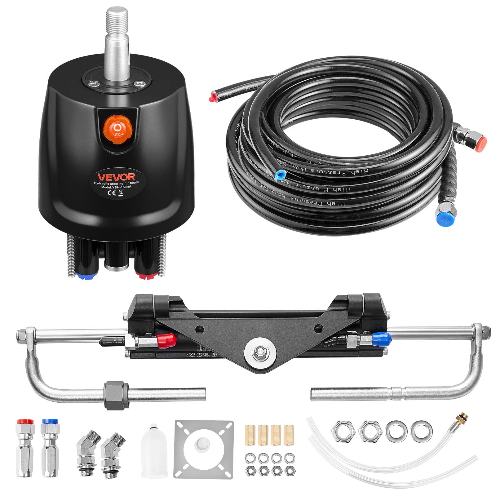 VEVOR Hydraulic Steering Kit, 150 HP, Marine Boat Hydraulic Steering ...