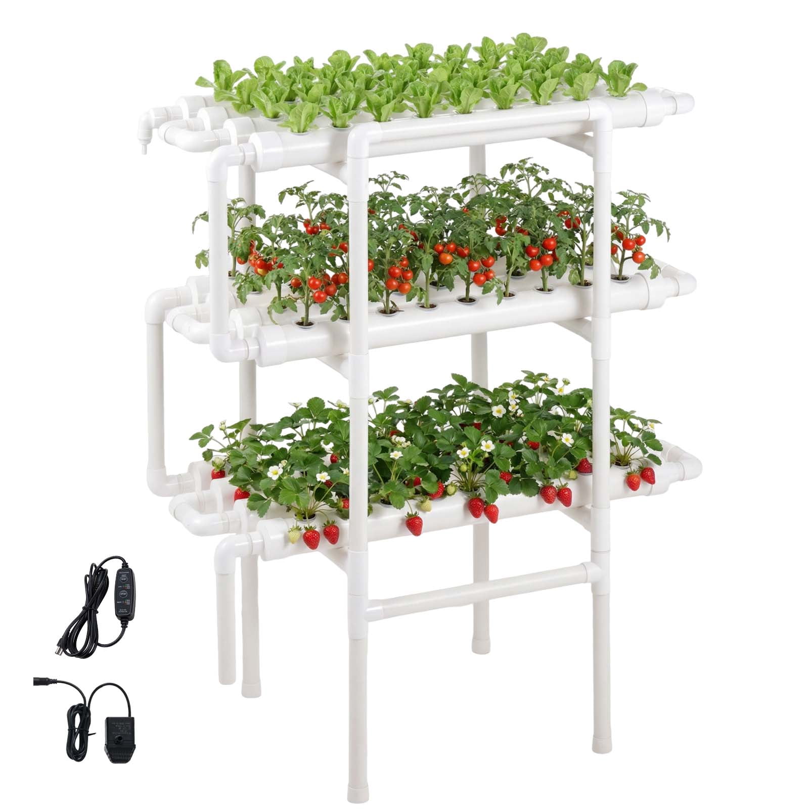 VEVOR Hydroponics Growing System Kit, 3-Tier 108 Sites UPVC Pipe ...