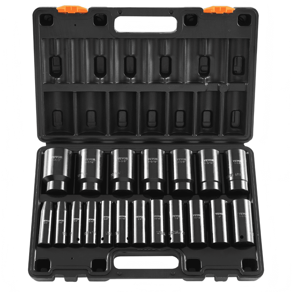 VEVOR Impact Socket Set 1/2 Inches 19-Piece Deep 6-Point Sockets Cr-V ...