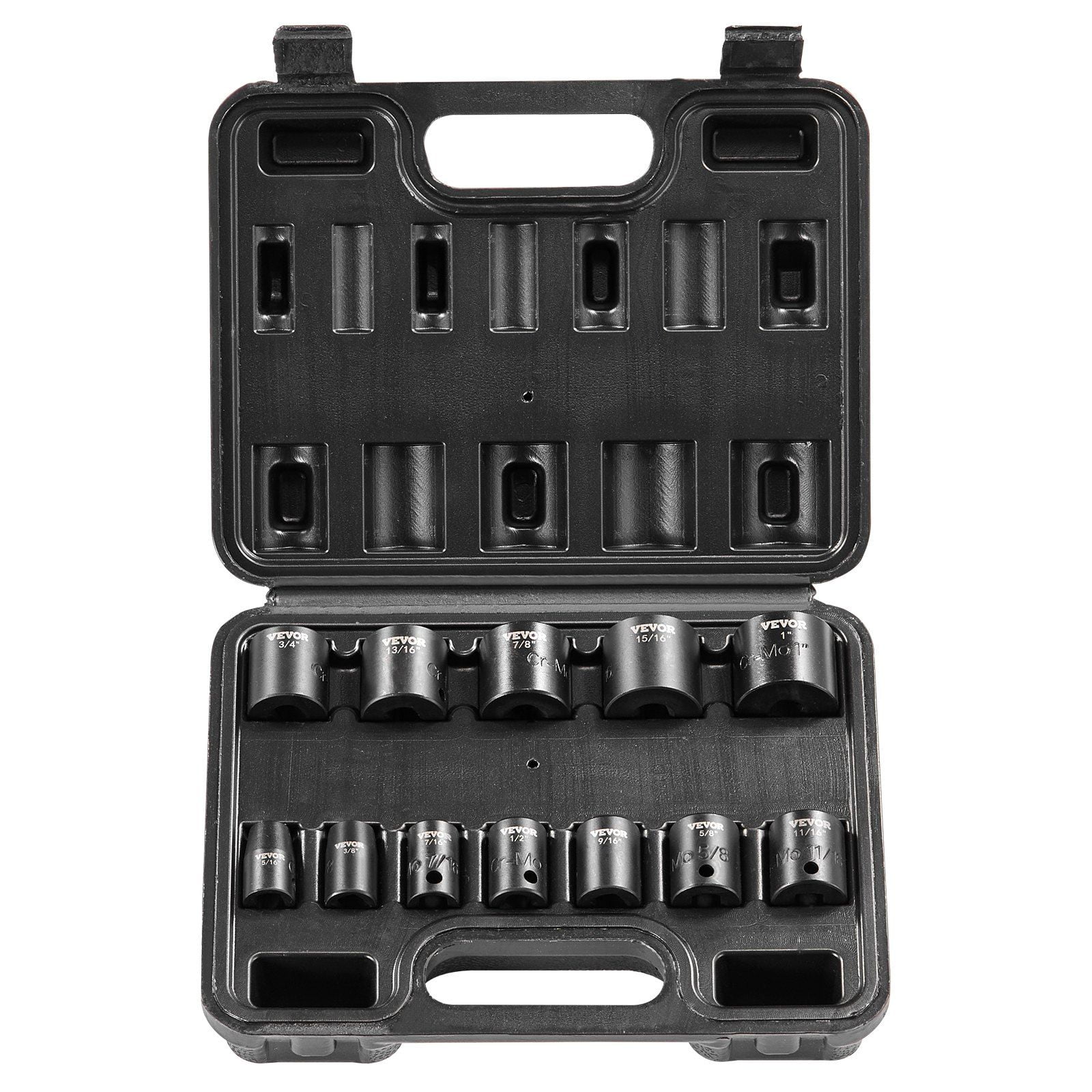 VEVOR Impact Sockets Set 12pcs 6-Point 3/8in Drive Bit Ratchet Tool Kit ...