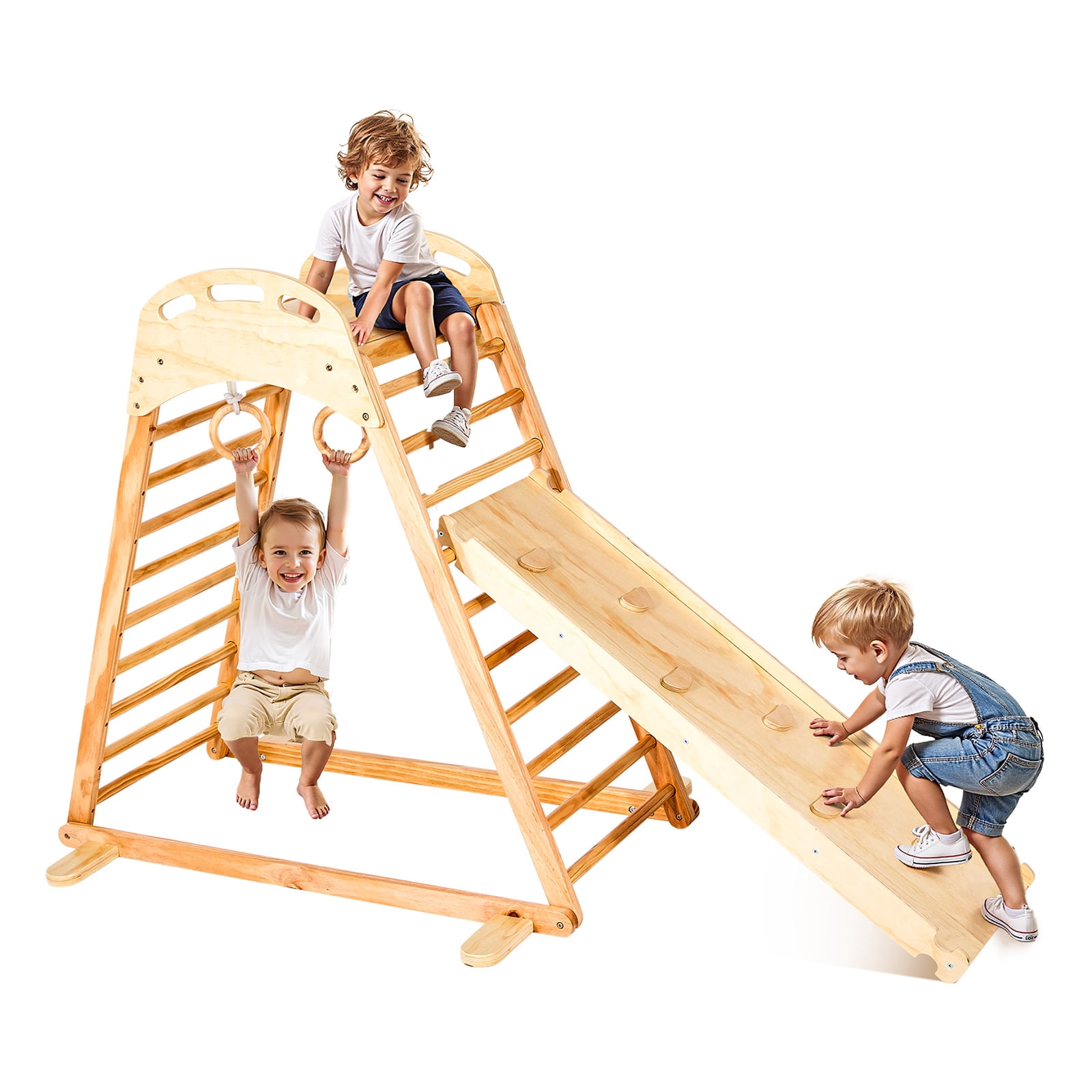 VEVOR Indoor Playground Jungle Gym, 4-in-1 Wooden Indoor Playground ...