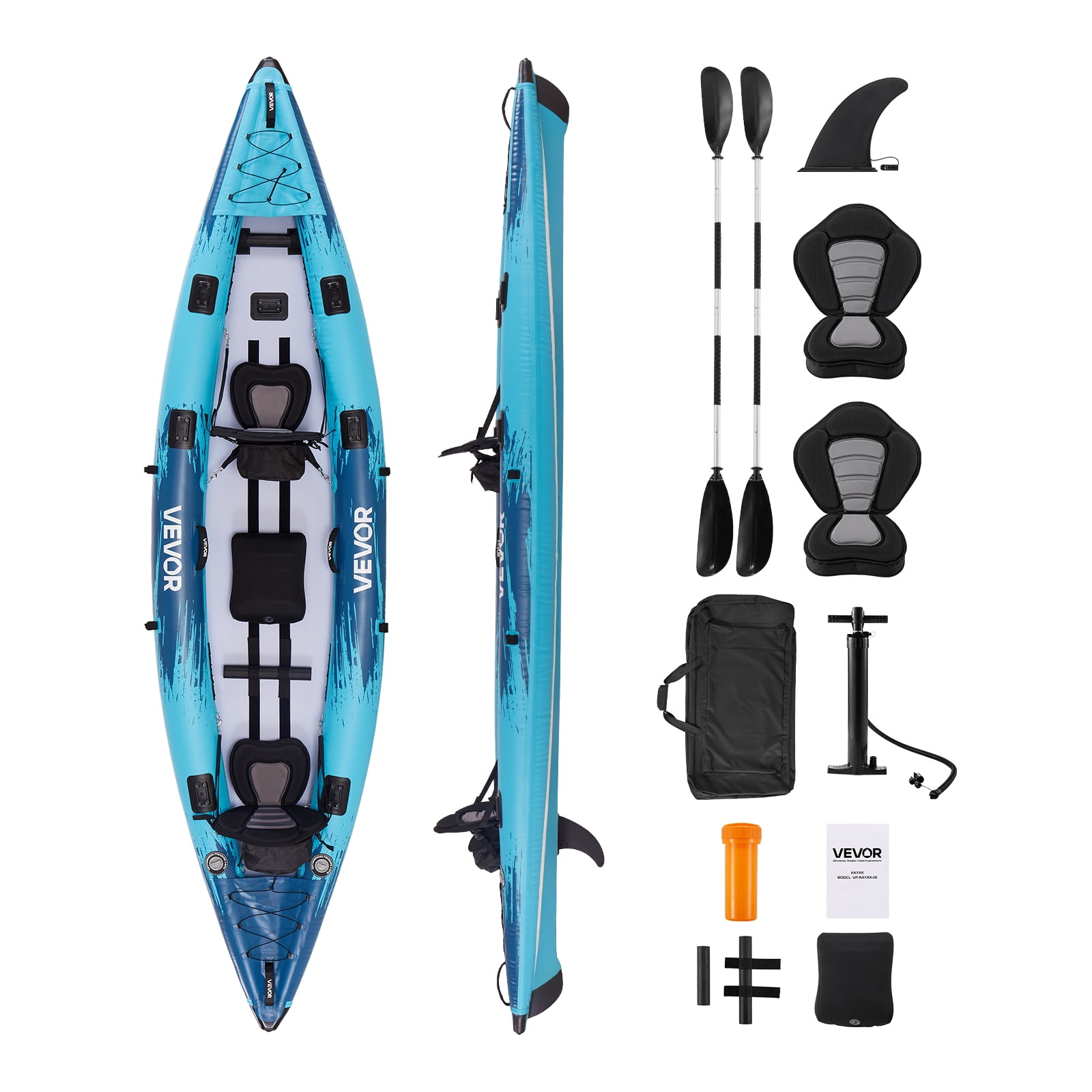 VEVOR Inflatable Kayak, 2-Person Inflatable Recreational Kayak 700LBS ...
