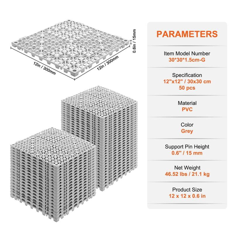 VEVOR Interlocking Tile 50PCS, Drainage Tiles 12" x 12" Splicing, Soft ...
