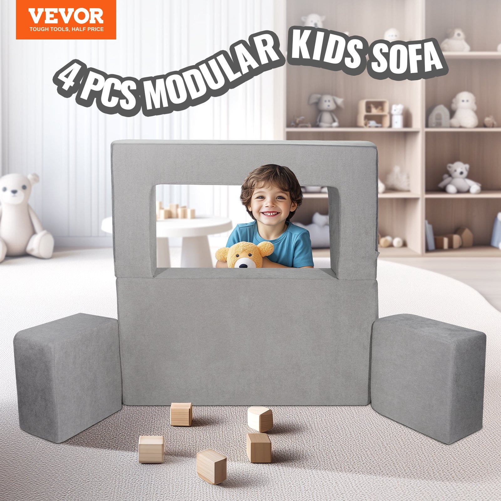 VEVOR Kids Couch, 4Pcs Modular Kids Play Couch, Toddler Couch Sofa Bed ...