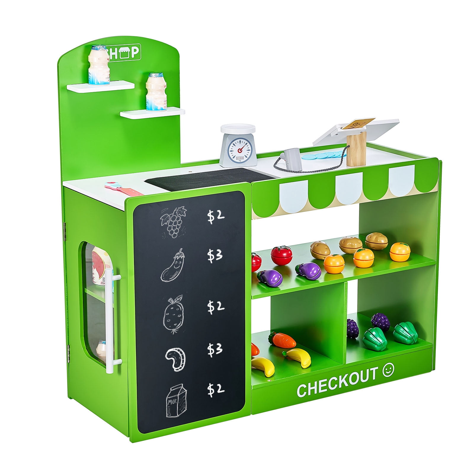 VEVOR Kids Grocery Store Playset, Wooden Play Market Stand with ...