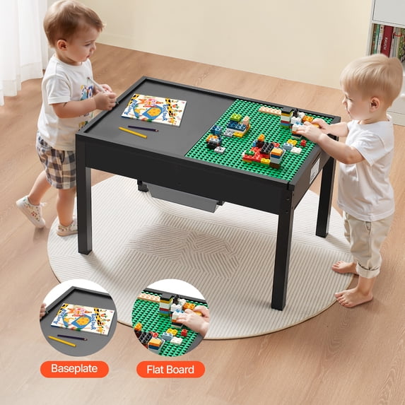 VEVOR Kids Wooden Activity Table, Building Blocks Double-Sided Tabletop ...