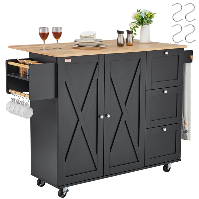 VEVOR Kitchen Island Cart, 56" Wood Top Mobile Carts with Storage ...