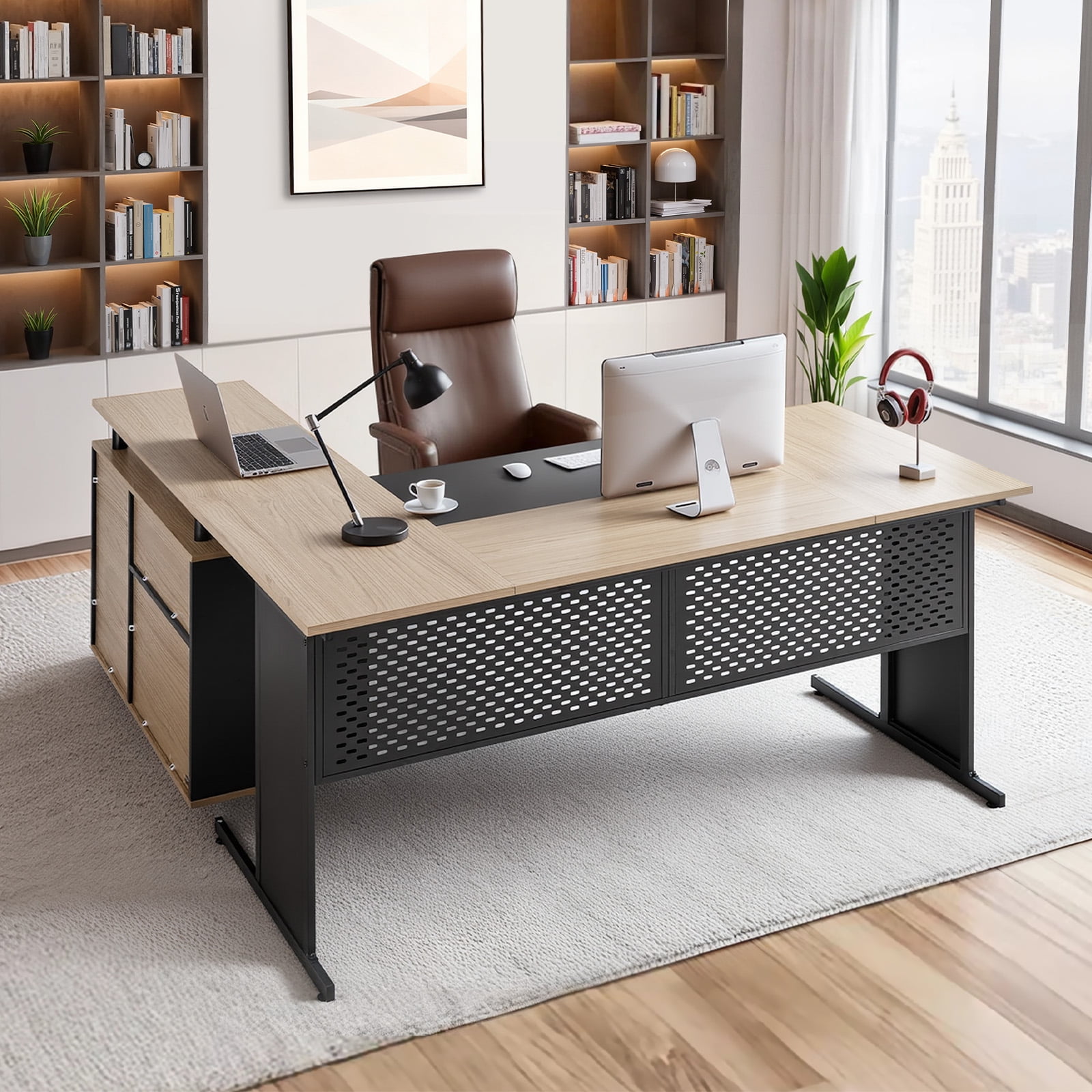 VEVOR L-Shaped Executive Desk, Modern Reversible Office Table with ...