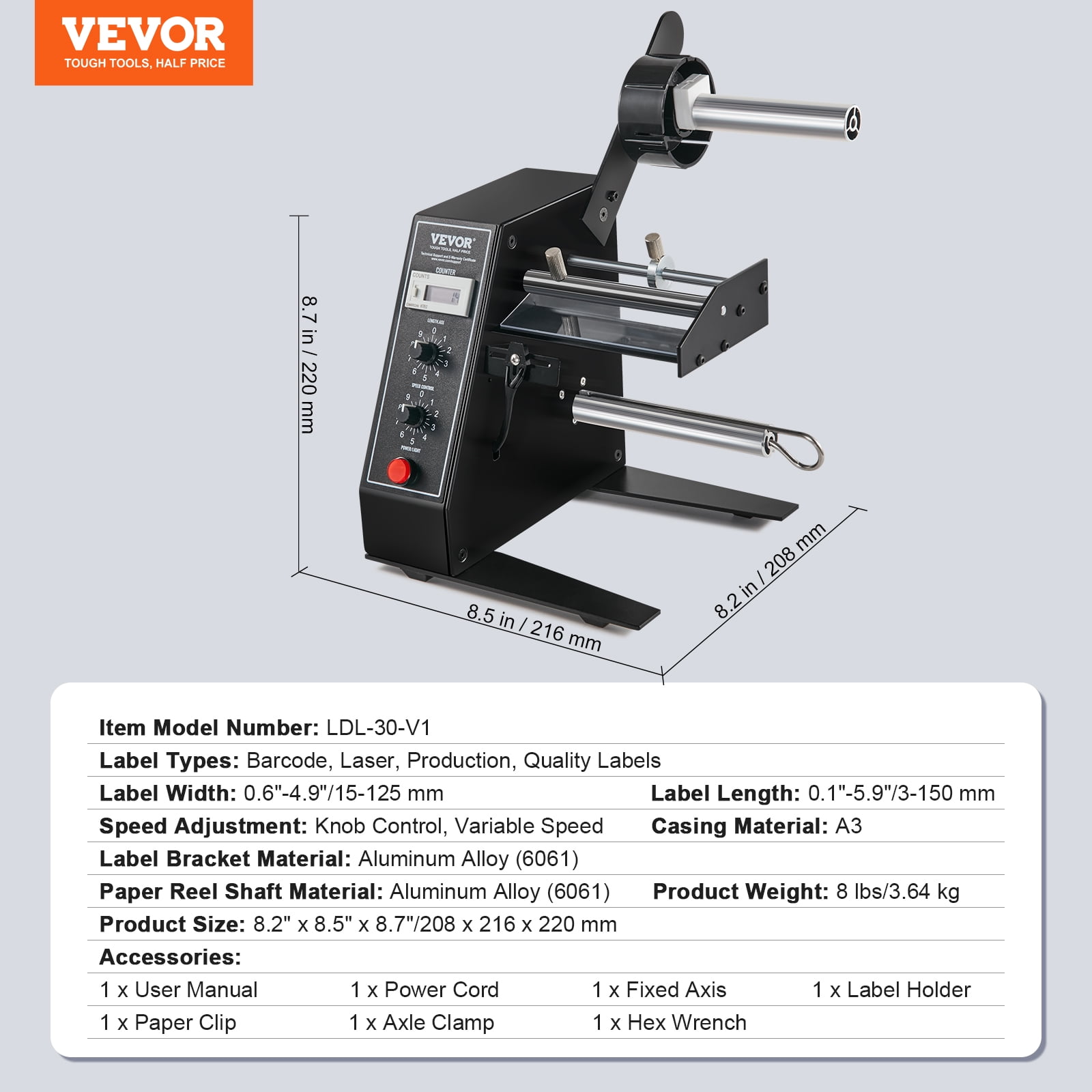 VEVOR LDL-30 Automatic Label Dispenser Speed Adjustable Label ...