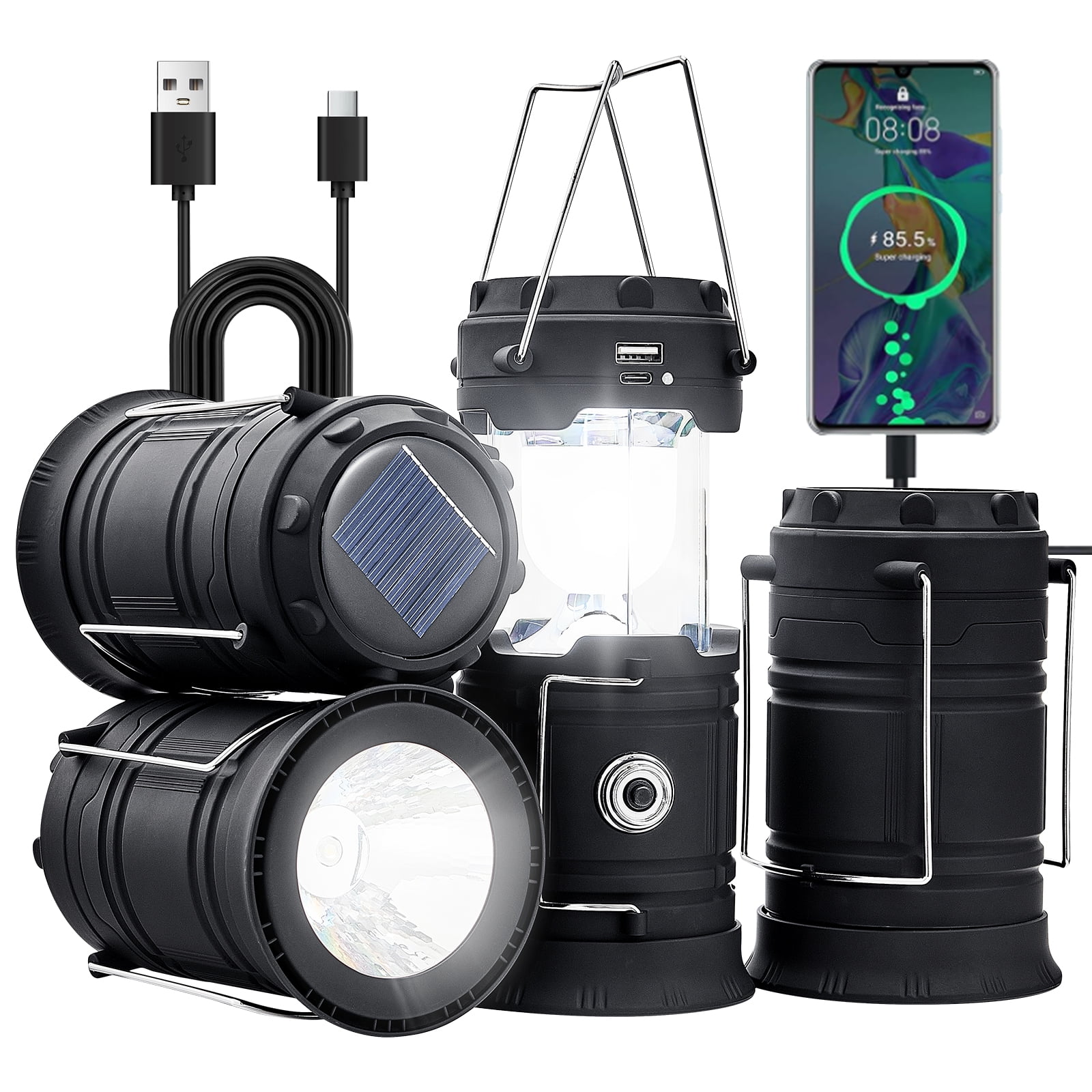 VEVOR LED Camping Lanterns, 4 Pack Rechargeable Camping Flashlights ...