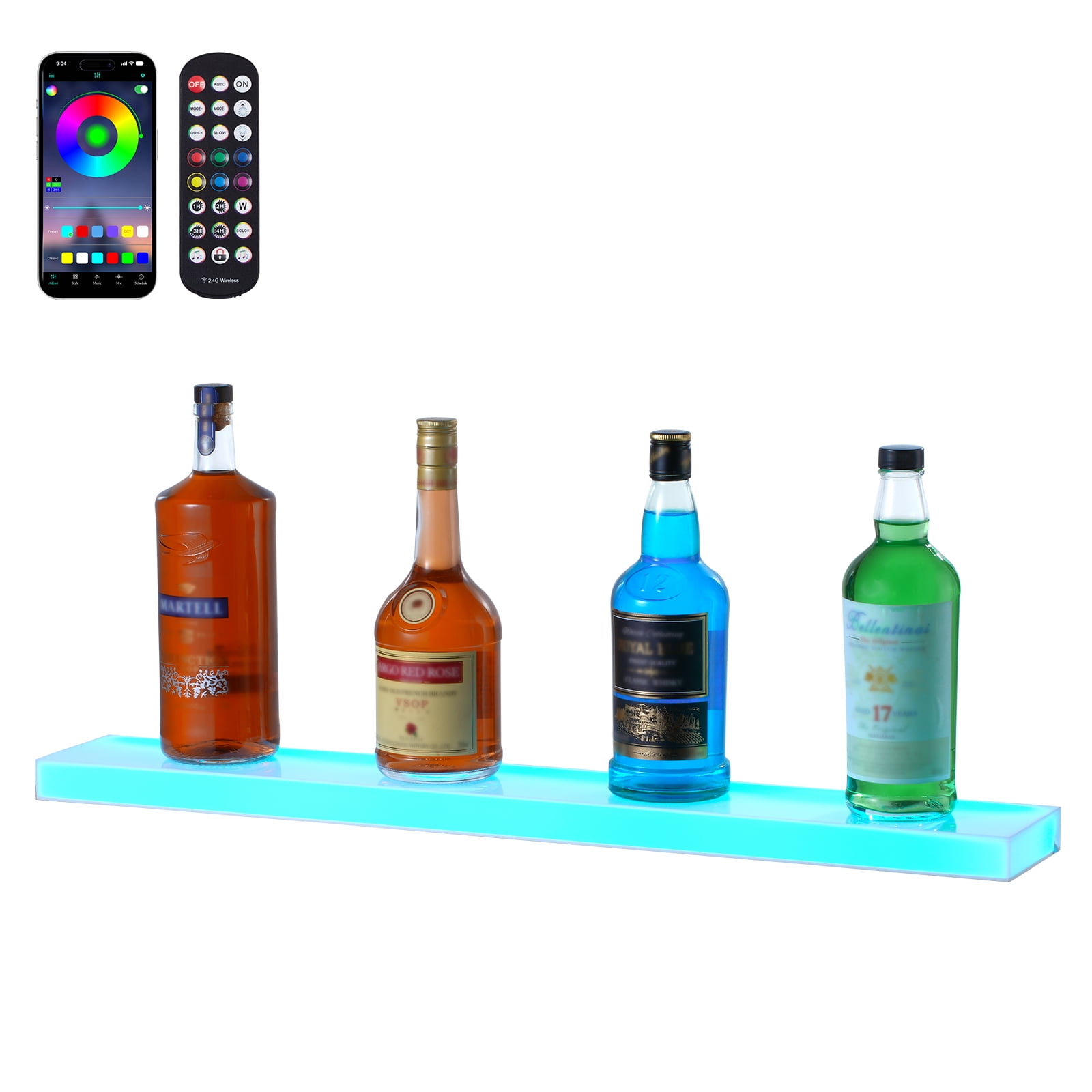 VEVOR LED Lighted Liquor Bottle Display, 1 Tier 30 Inch Wall Mounted ...