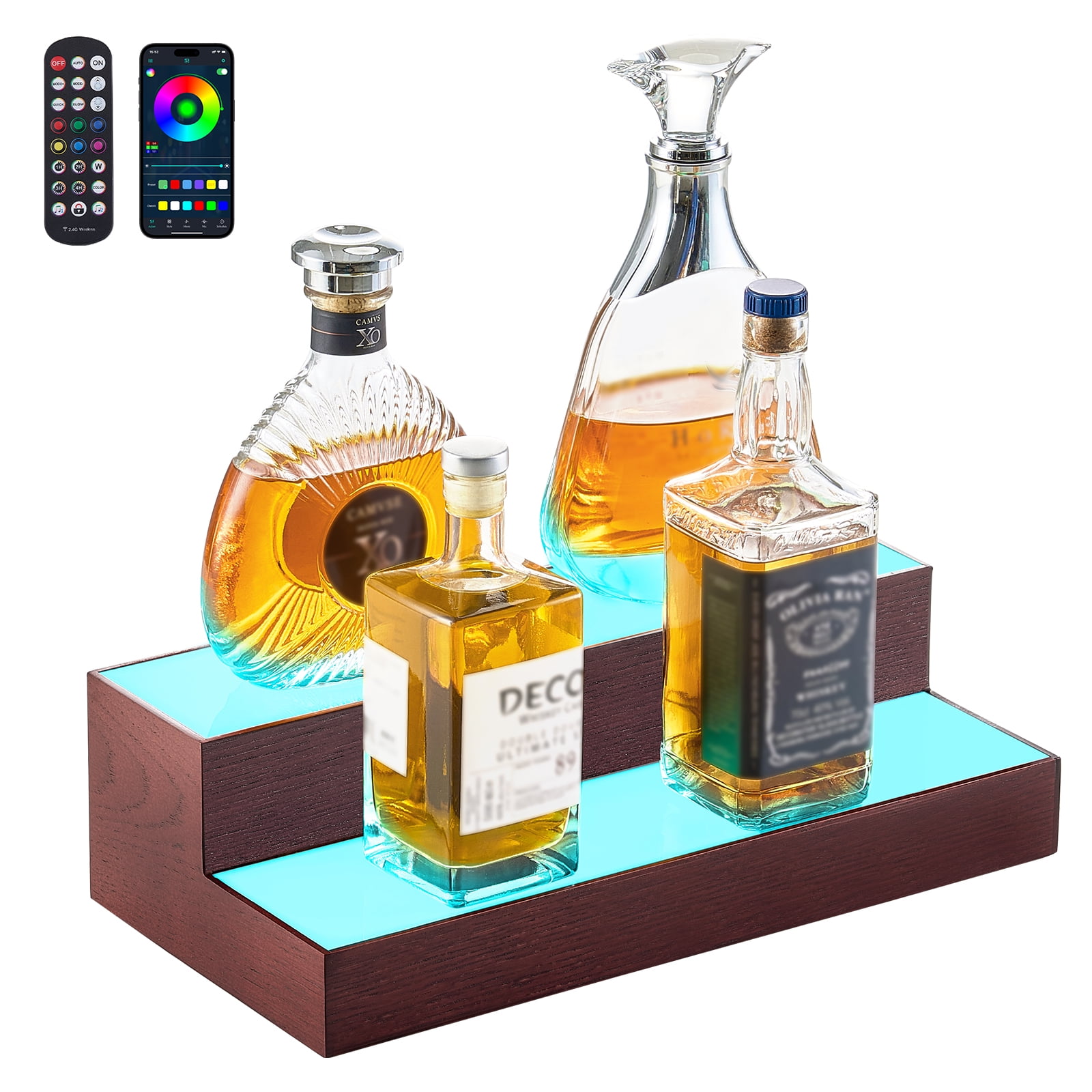 VEVOR LED Lighted Liquor Bottle Display, 2-Tier 16 Inch Whiskey Rack ...