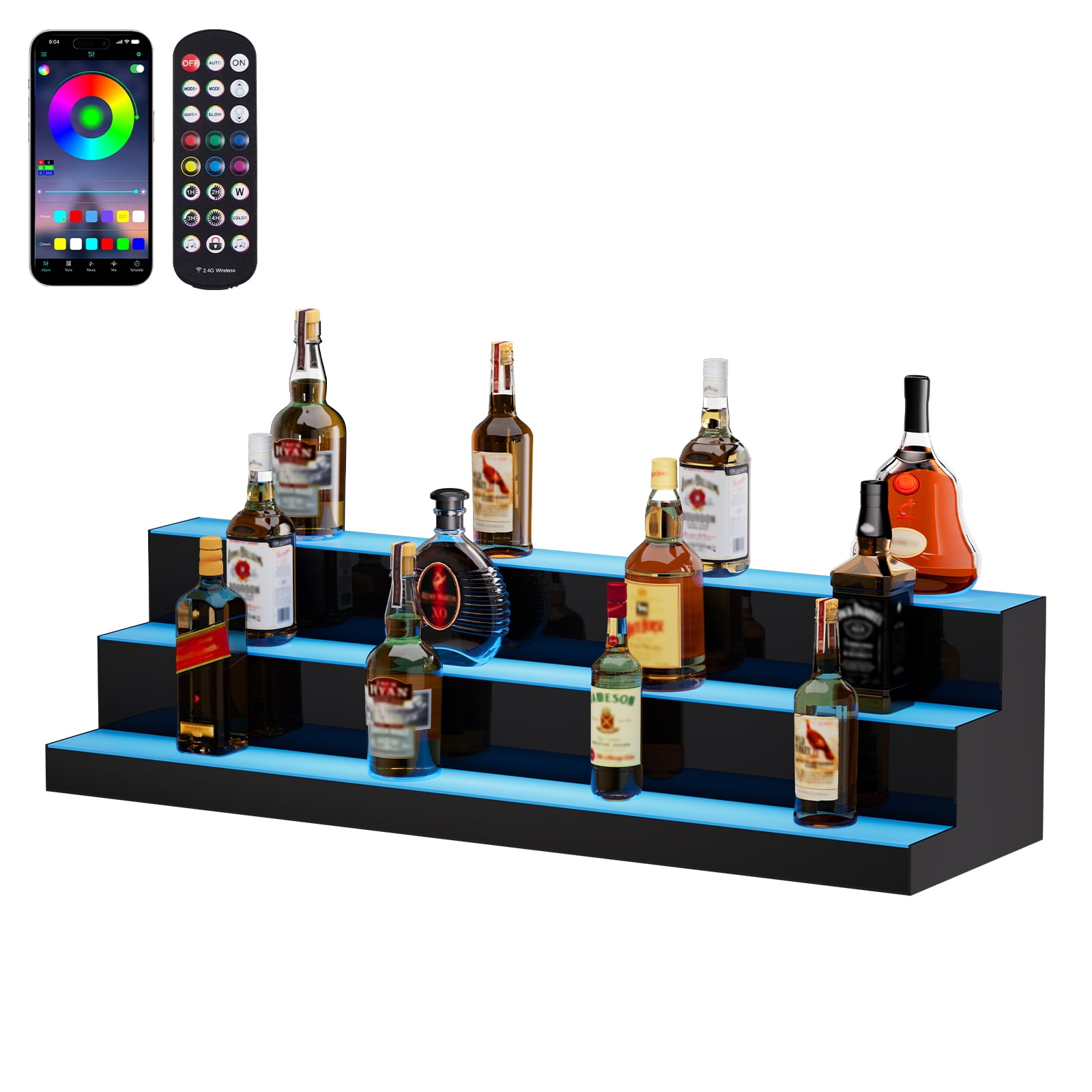 VEVOR LED Lighted Liquor Bottle Display, 3 Tiers 40 Inch Commercial ...