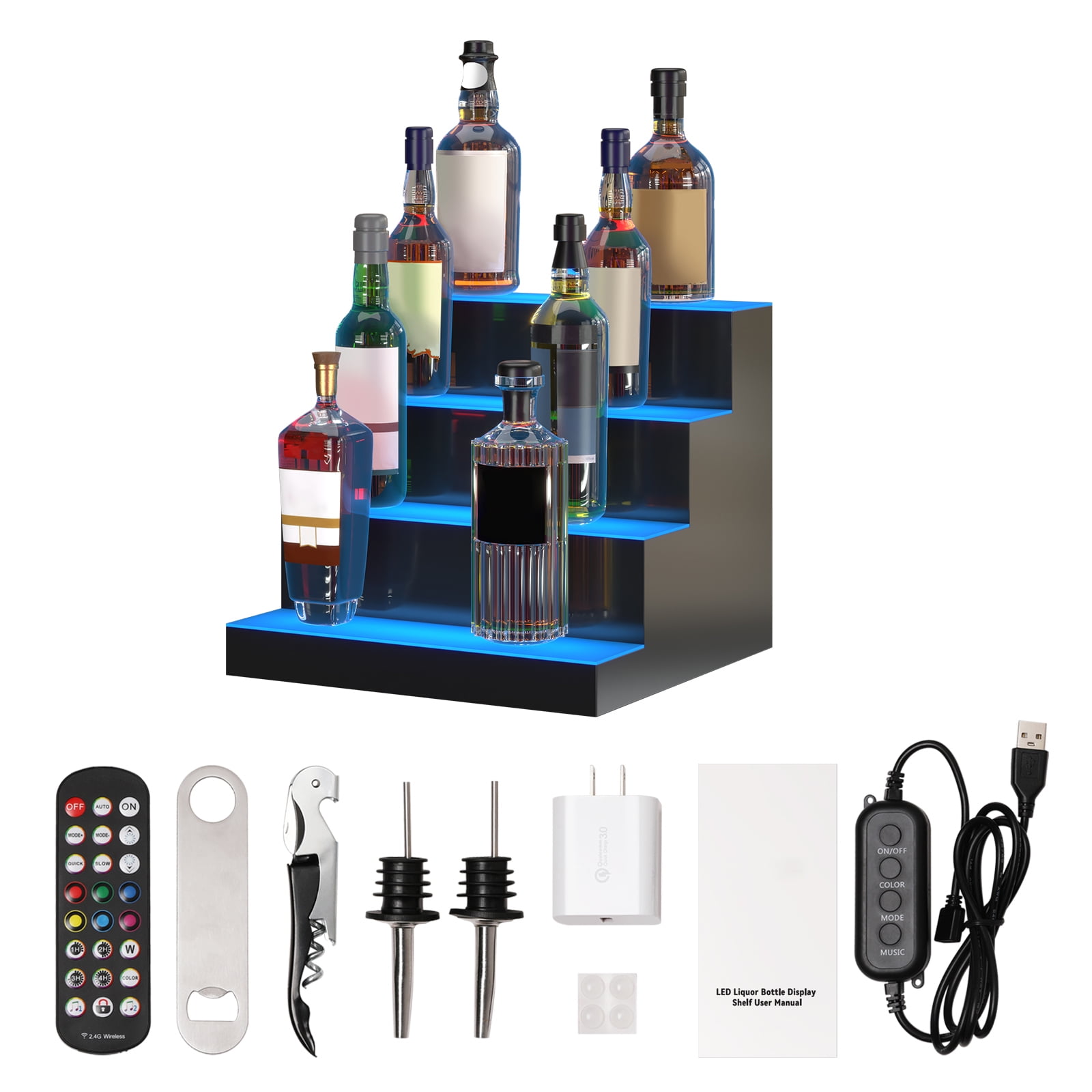 VEVOR LED Lighted Liquor Bottle Display Bar Shelf RF & App Control 16 ...
