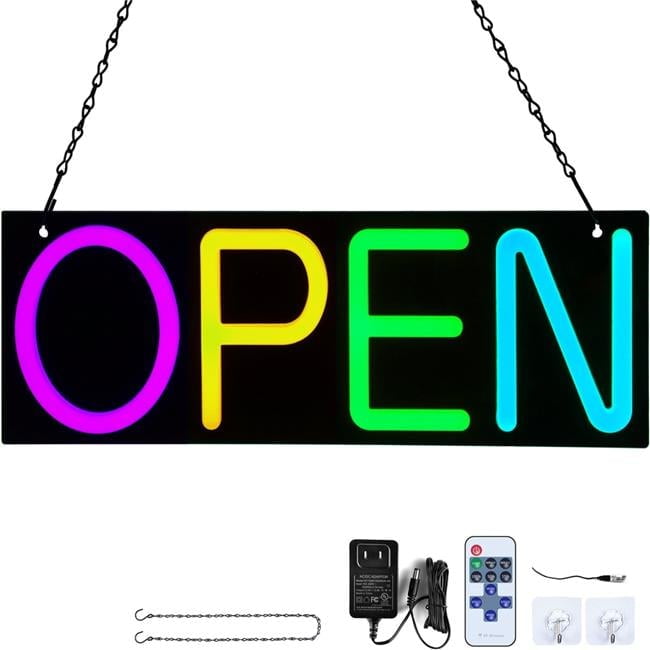 VEVOR 20" x 7" Multi-Color LED Open Sign with Remote Control for ...