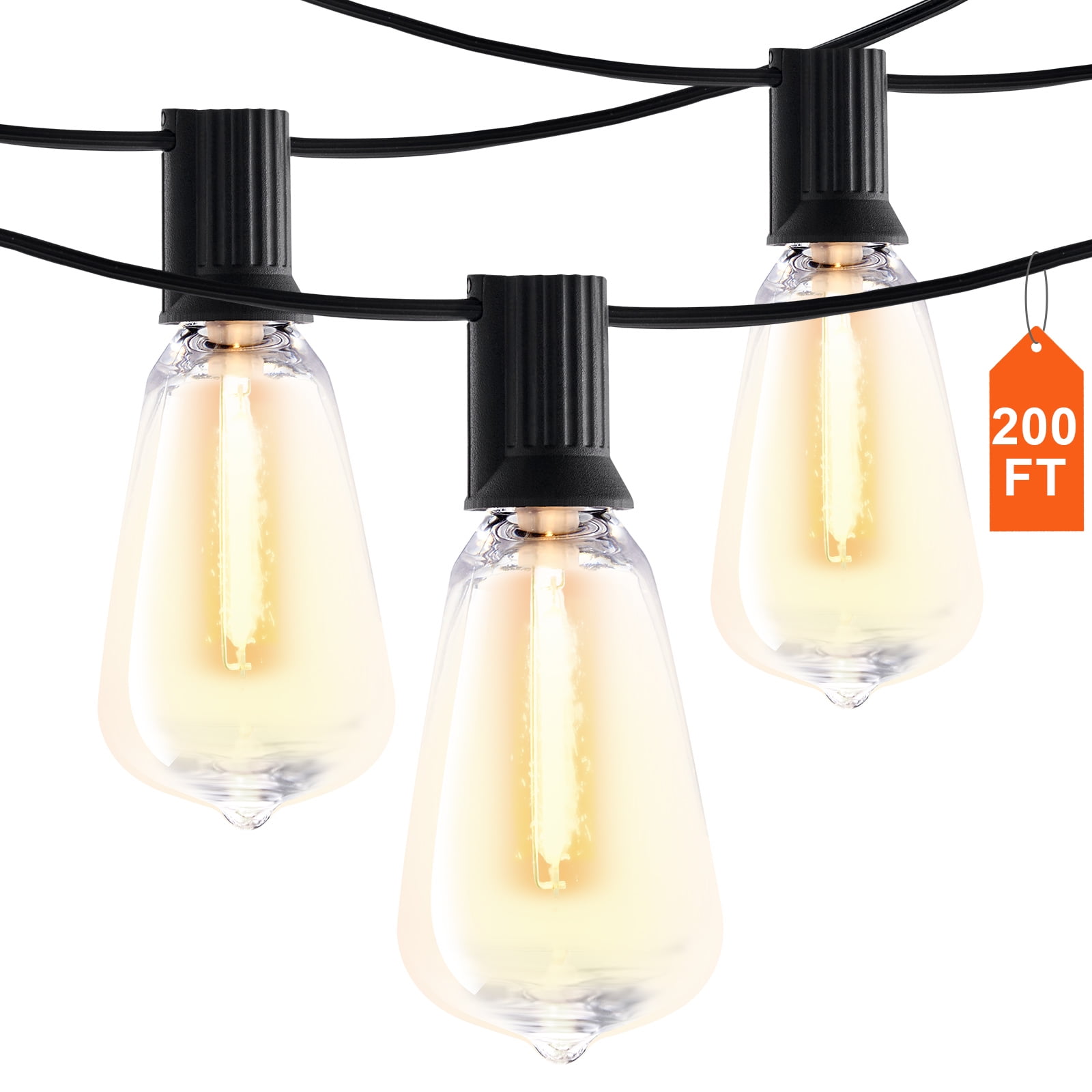 VEVOR LED Outdoor String Lights, 200FT, 2700K Dimmable Outside Patio Lights with 100 ST38 ...