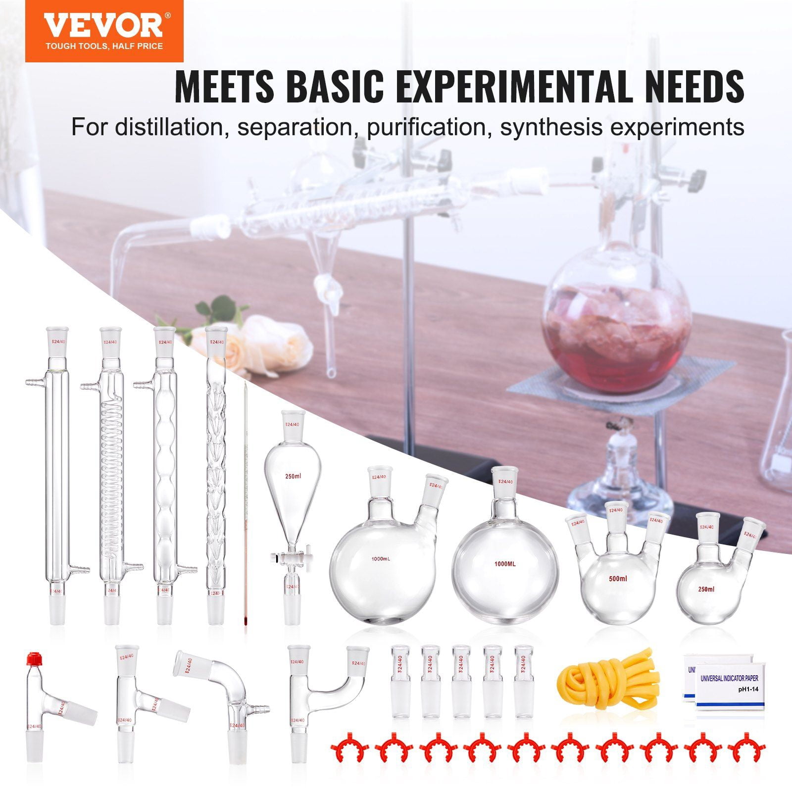 VEVOR Lab Distillation Kit, 3.3 Boro Lab Glassware Distillation Kit ...