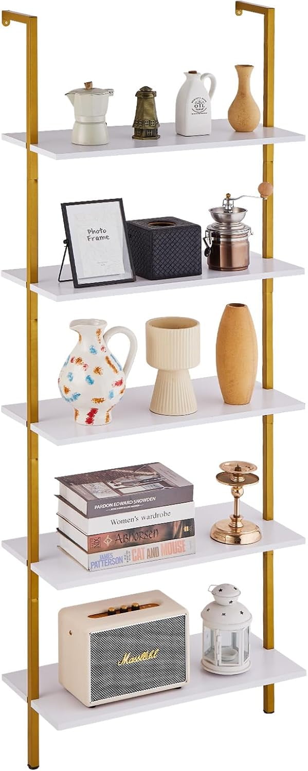 VEVOR Ladder Shelf, 5-Tier Bookshelf 24x11.8in, Open Wall-Mounted ...